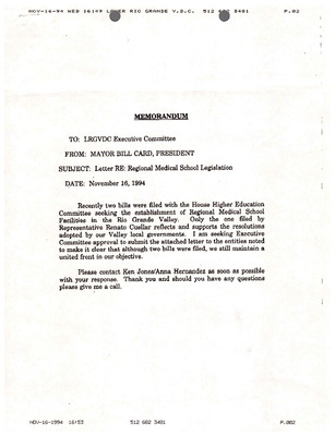 "Memo from Mayor William Card to LRGVDC Executive Committee: 1994-11-16 ...