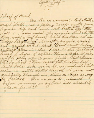 "Recipes – Main Dish – Oyster Loaf" by Mary O'Brien Shary